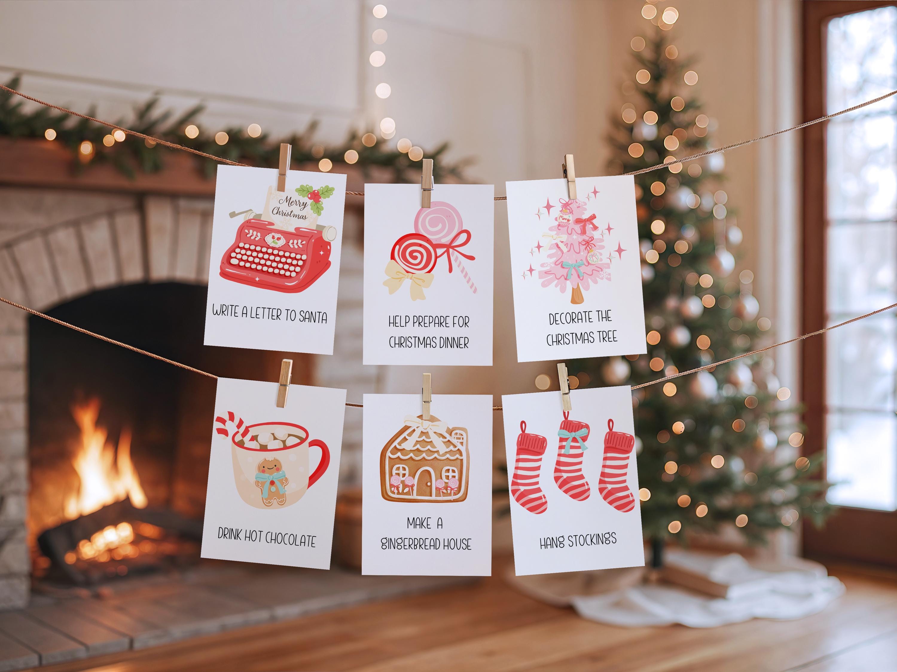 30 Editable Christmas Advent Activity Cards, Preppy Pink Christmas ...