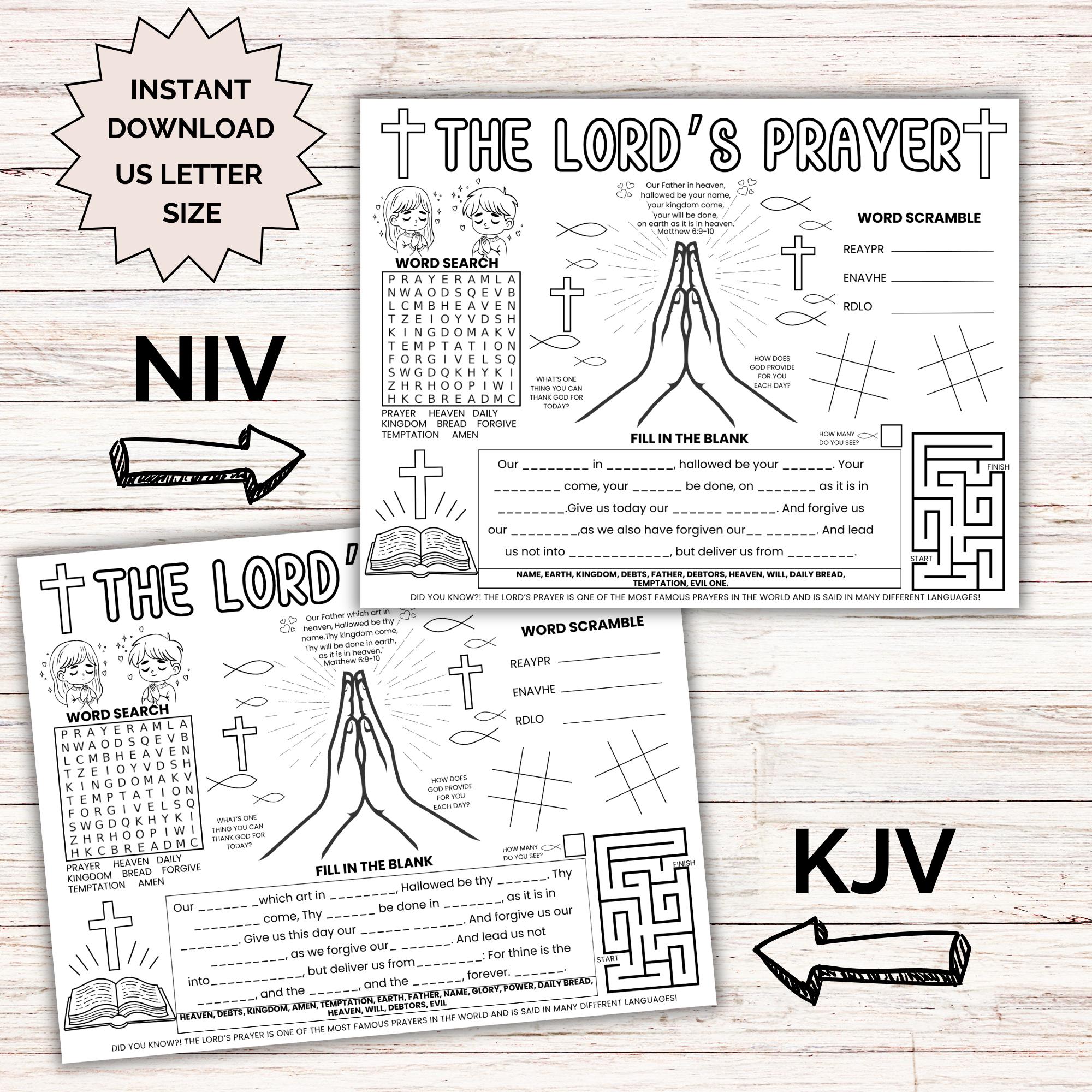The Lord's Prayer Activity Placemat, Bible Coloring,bible Study Guide ...