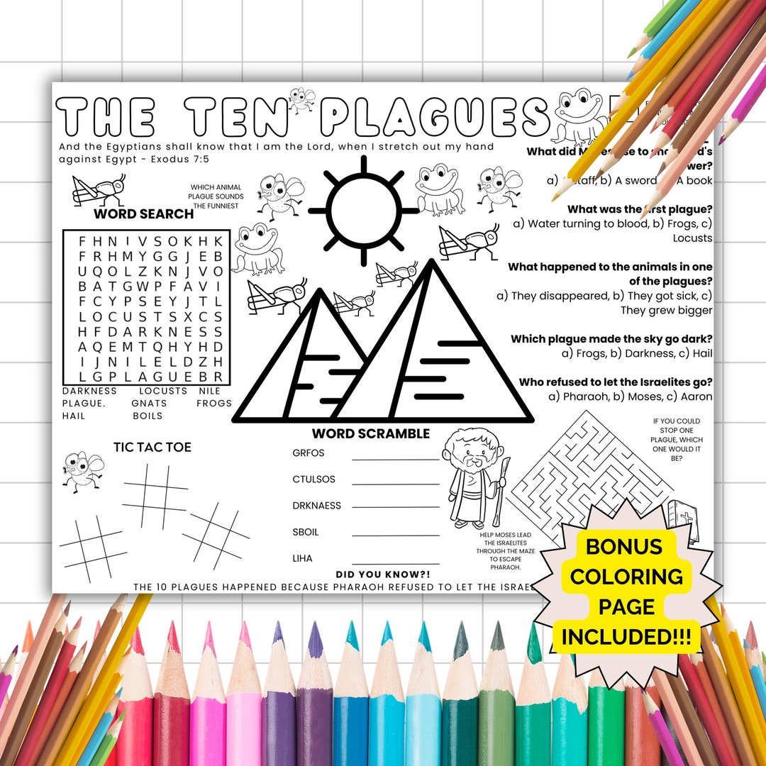 The 10 Plagues Placemat Activity, Old Testament Sunday School Lesson ...