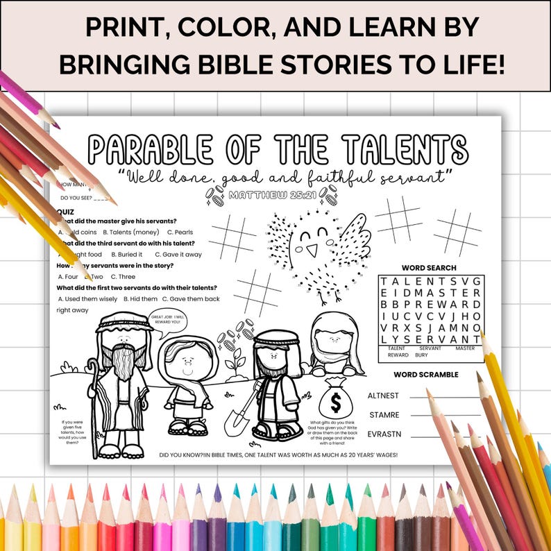 Parable of the Talents Activity Placemat, the Parables of Jesus ...