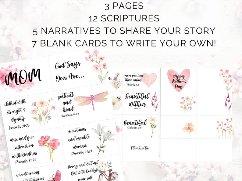 Printable Mother's Day Scripture Cards, Set of 12 Bible Memory Verse ...