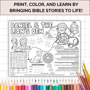 Daniel and the Lions Den Activity Placemat, Christian Homeschool ...