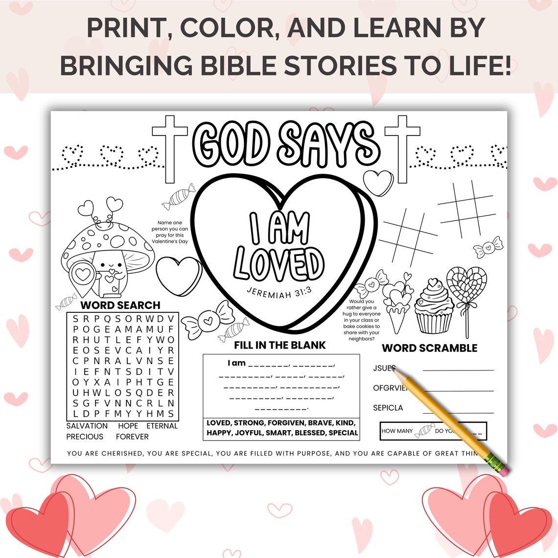 Christian Valentine's Day Activity Sheet Printable, Bible Affirmation ...