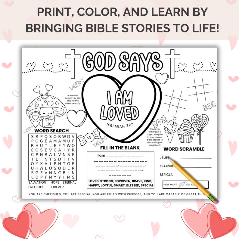 Christian Valentine's Day Activity Sheet Printable, Bible Affirmation ...