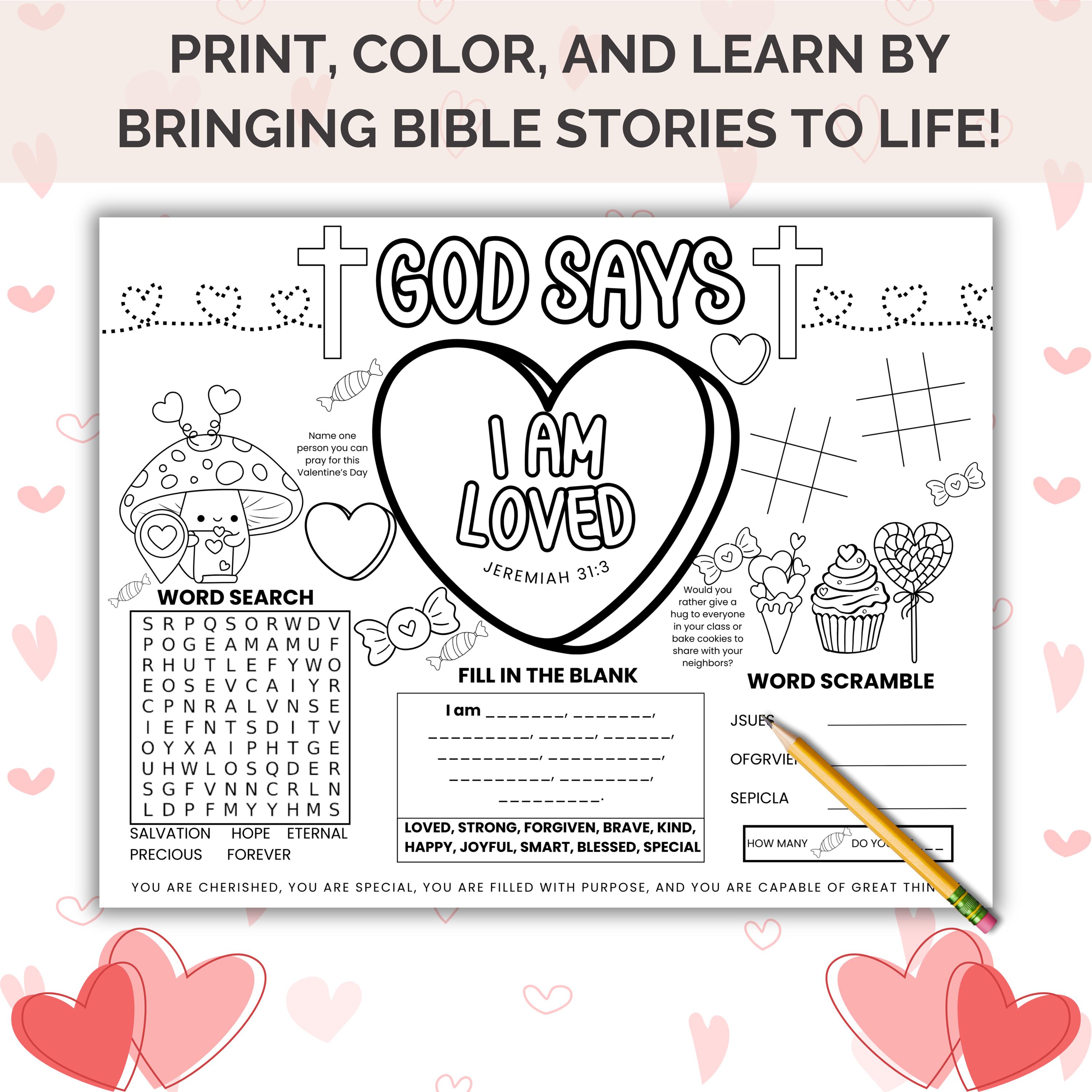 Christian Valentine's Day Activity Sheet Printable, Bible Affirmation ...