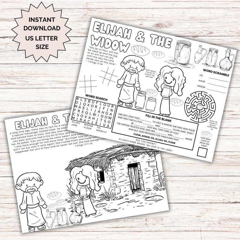 Elijah and the Widow Activity Placemat, Bible Story Coloring Pages ...