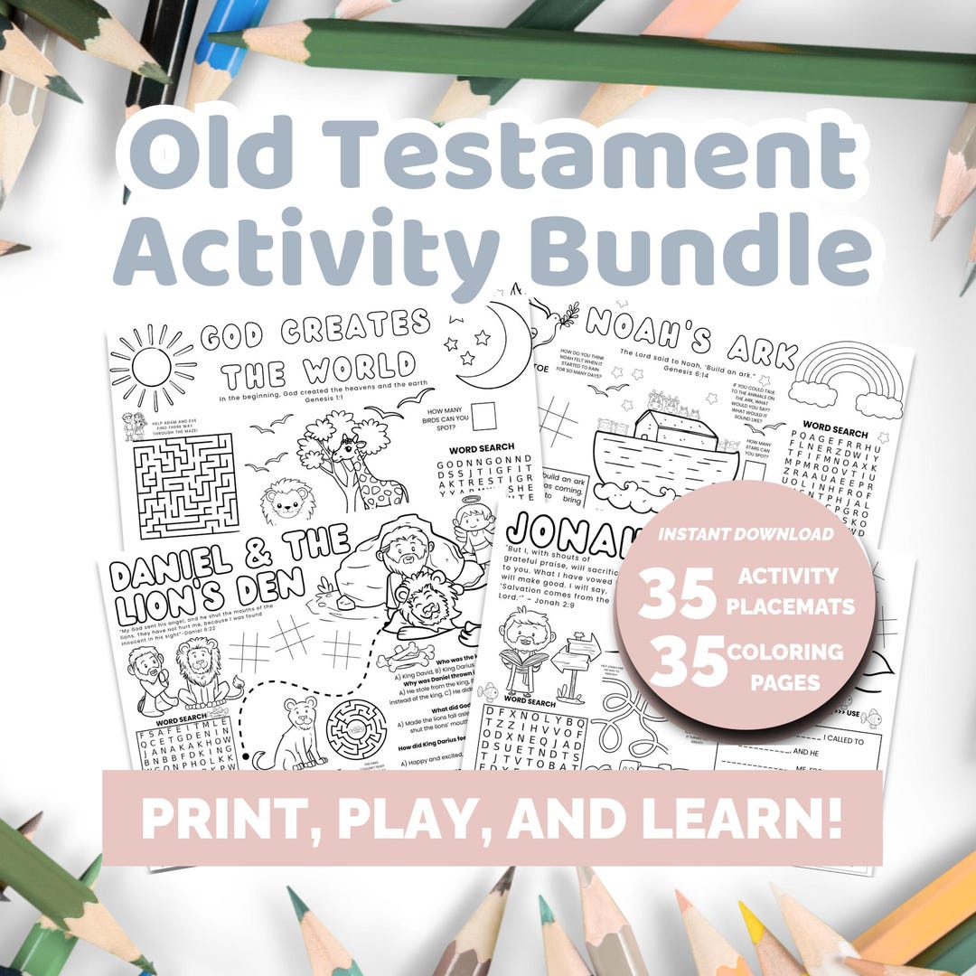 Old Testament Bundle Activity Placemat, Printable Bible Story Kids ...