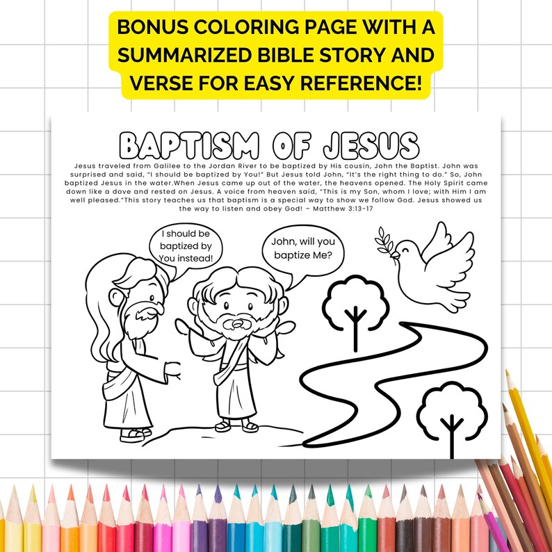 Baptism of Jesus Bible Activity Placemat, Sunday School Coloring Page ...