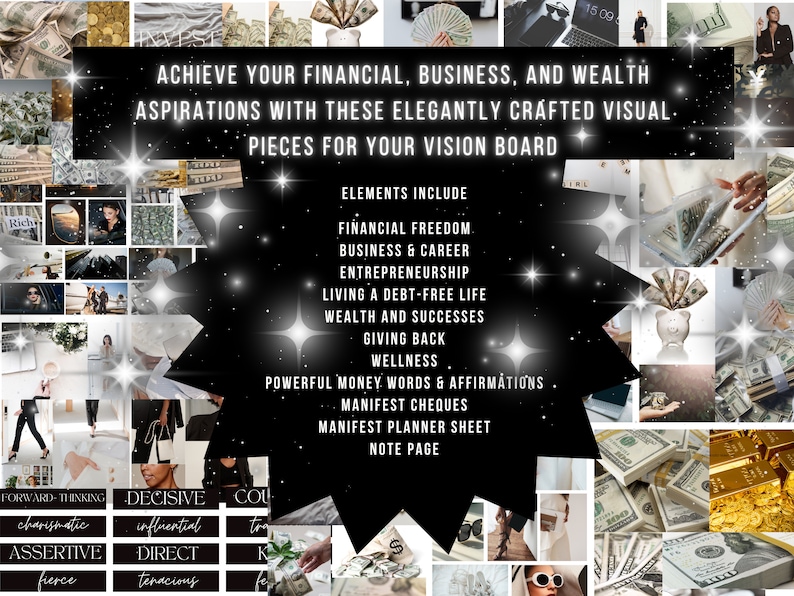 Printable Vision Board Kit to Manifest Money, Good Business, & Wealth ...