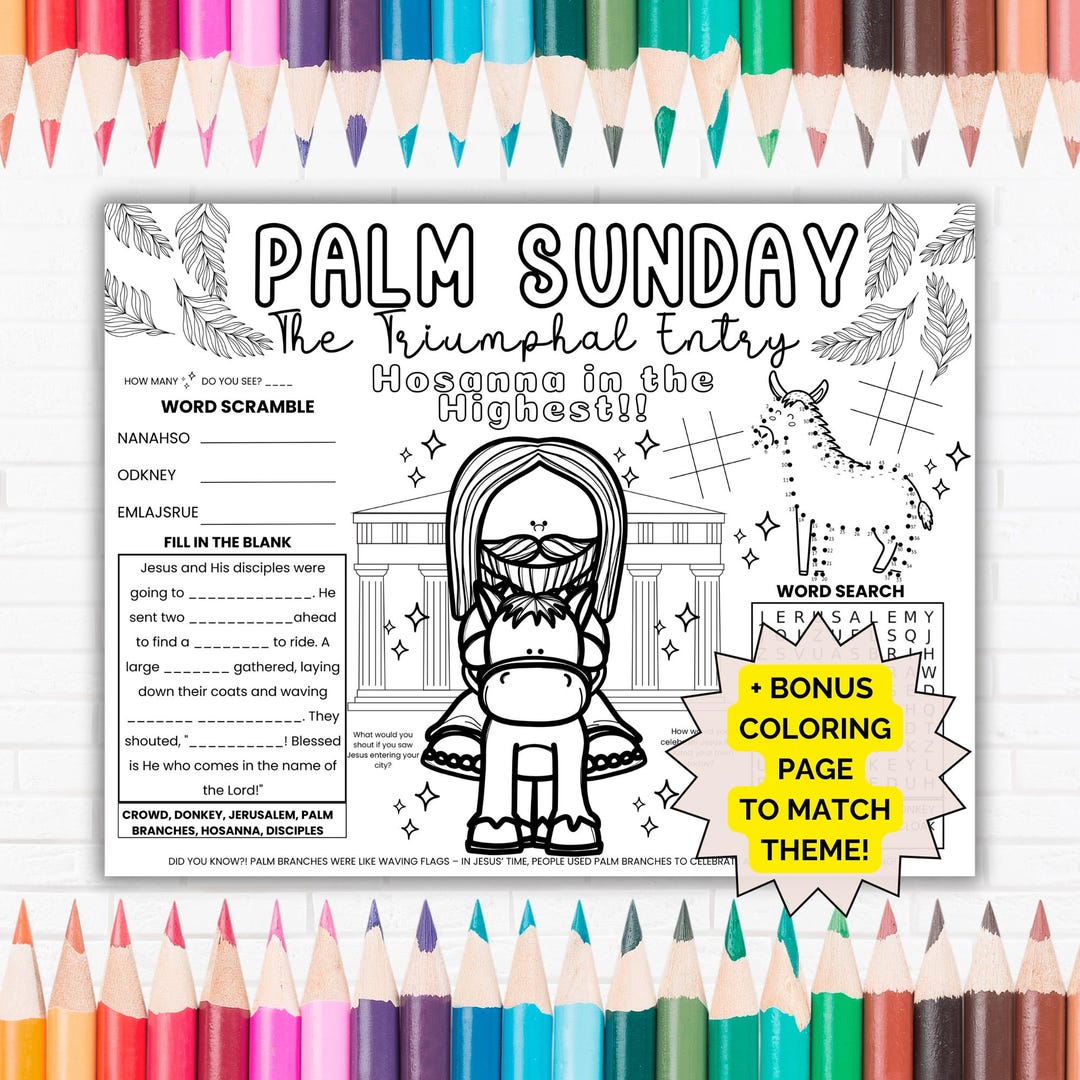 Palm Sunday Activity Placemat for Kids, Holy Week Easter Crafts ...