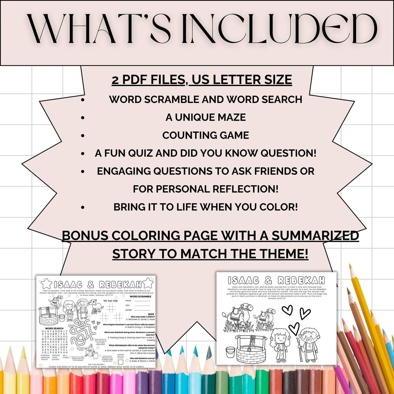 Isaac and Rebekah Printable Placemat, Bible Activity Placemat, Sunday ...