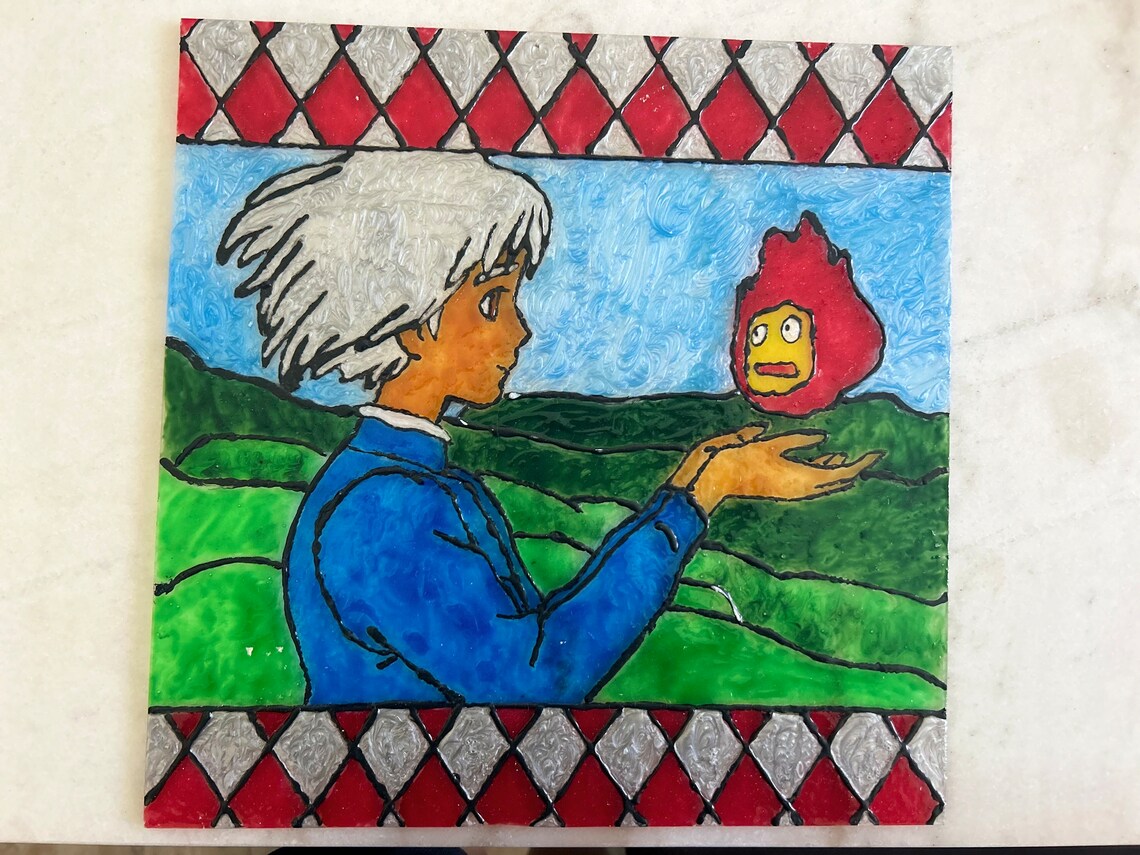 Sophie & Calcifer Stained Glass Art, Vibrant Howl's Moving Castle Decor ...