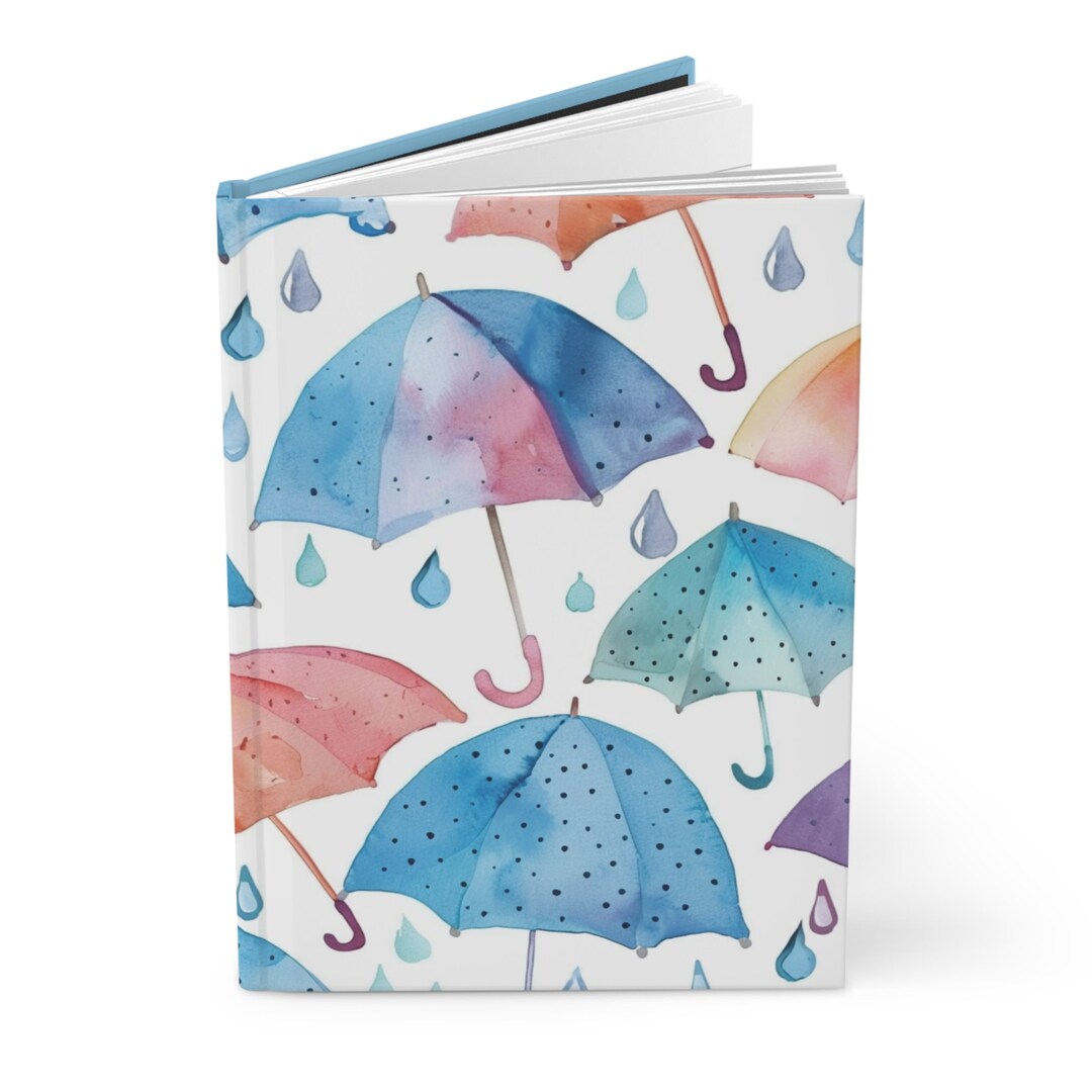 Rainy Day Notebook - Watercolor Raindrops and Umbrellas Hardcover ...