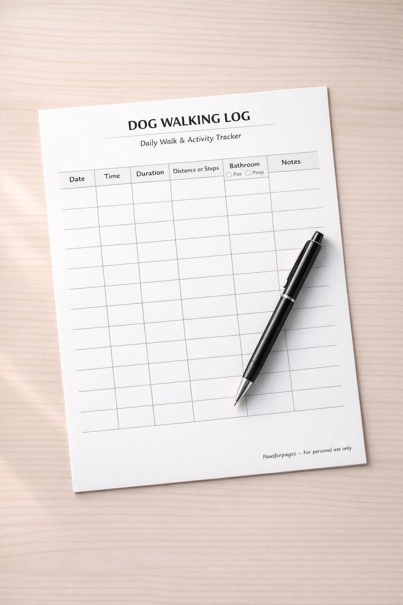 Dog Walking Log Printable | Daily Pet Activity & Bathroom Tracker | Dog ...