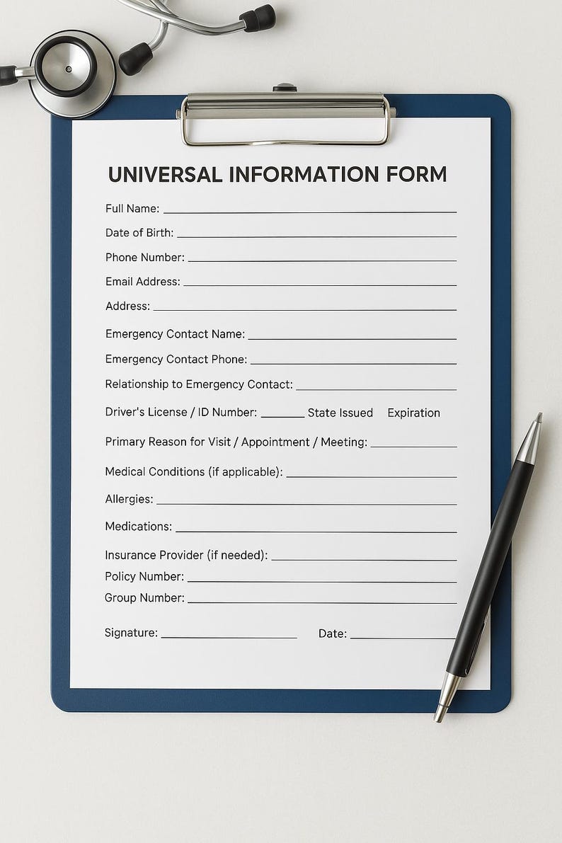 Universal Information Form | Printable Intake Form | Client Information ...