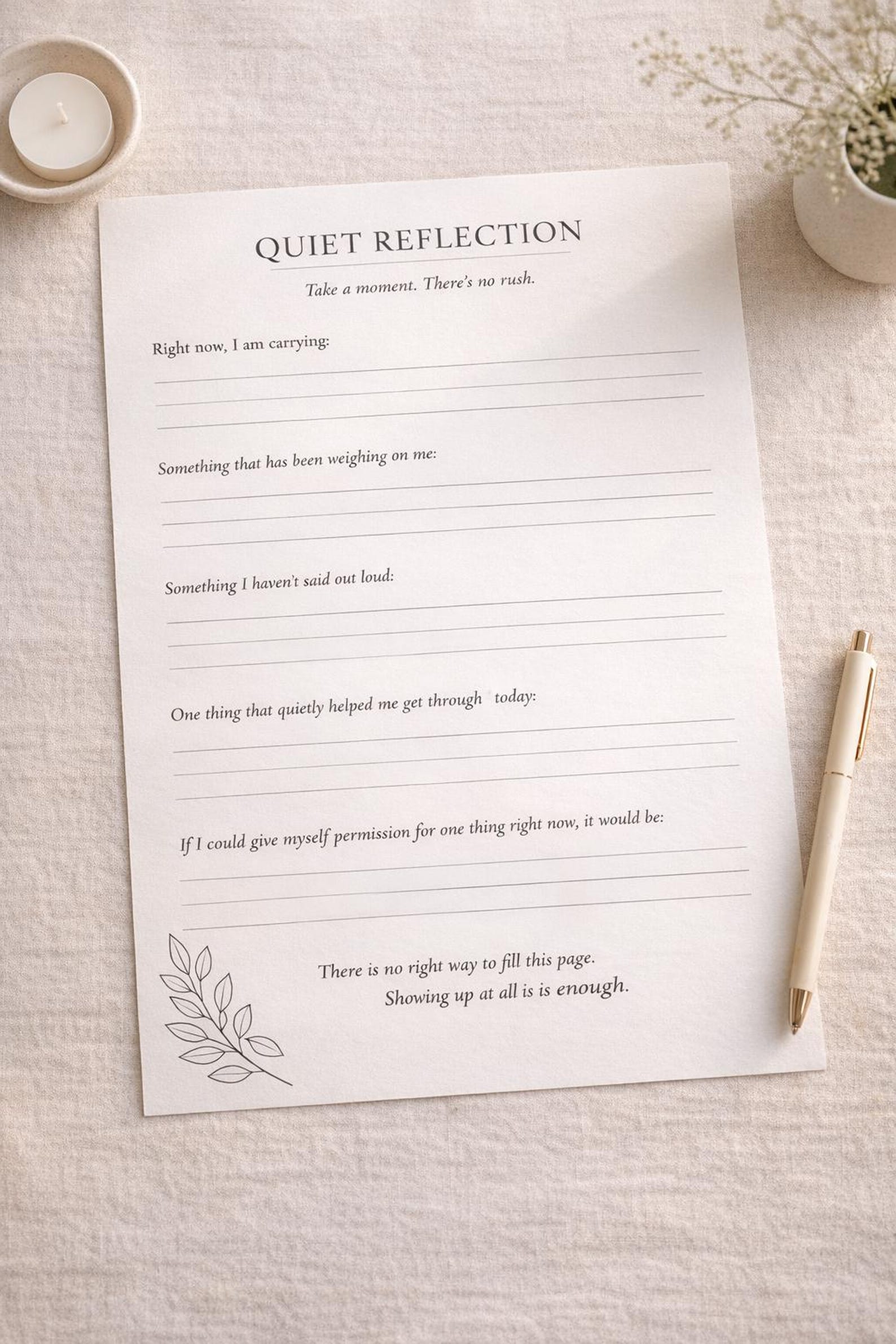 Quiet Reflection Printable | Gentle Self Reflection Journal Page | Calm ...