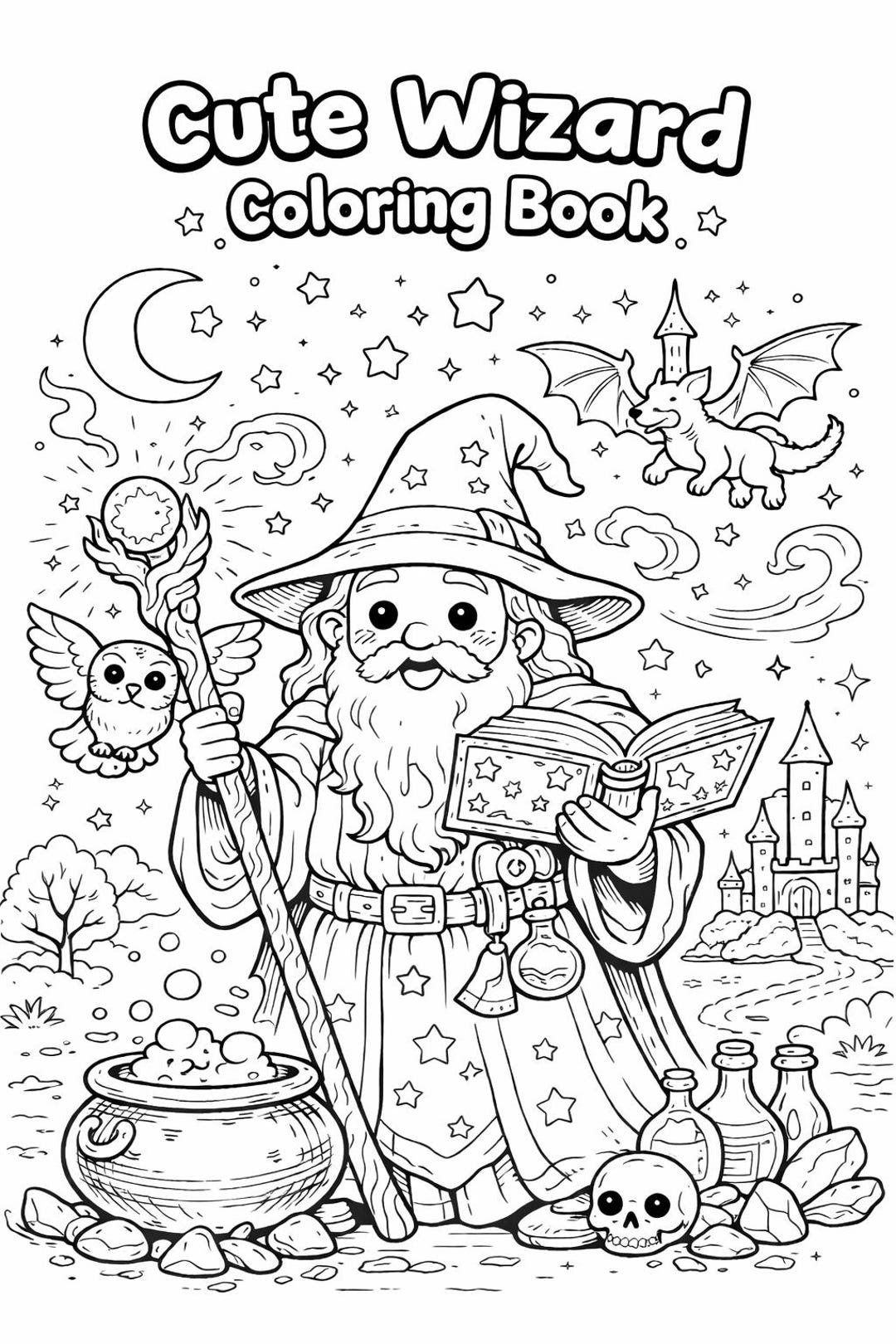 Wizard Coloring Book Printable | Cute Magical Fantasy Coloring Pages ...
