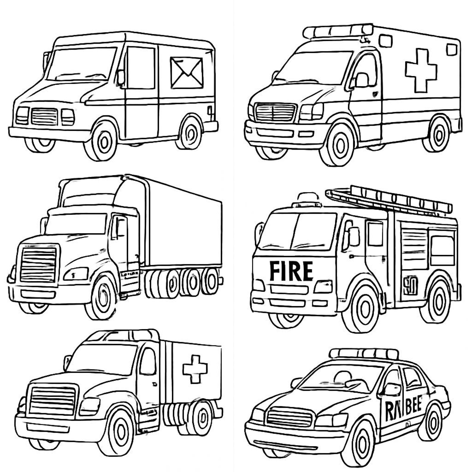 Emergency Vehicle Coloring Pages | Fire Truck, Police, Ambulance ...