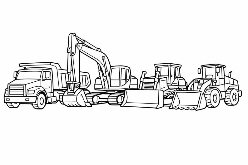Construction Trucks Coloring Pages Bundle | Heavy Equipment Printable ...