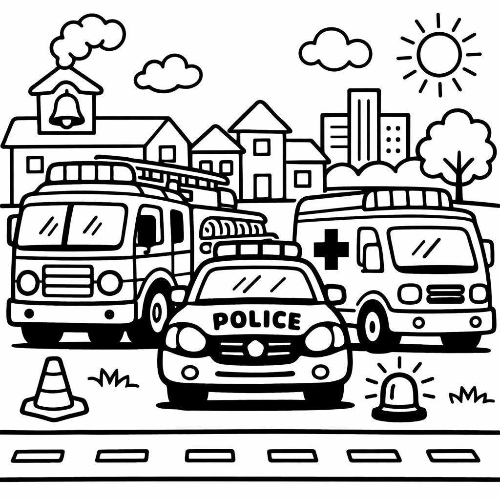 Emergency Vehicle Coloring Pages | Fire Truck, Police, Ambulance ...