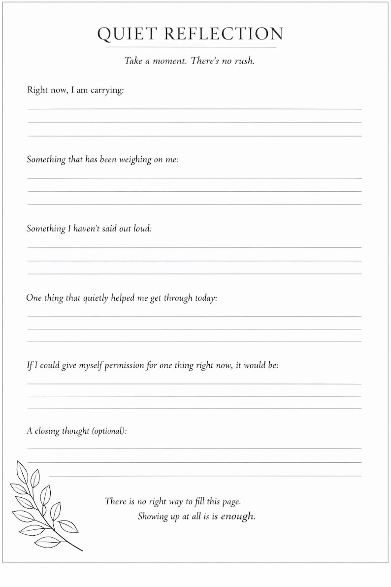 Quiet Reflection Printable | Gentle Self Reflection Journal Page | Calm ...