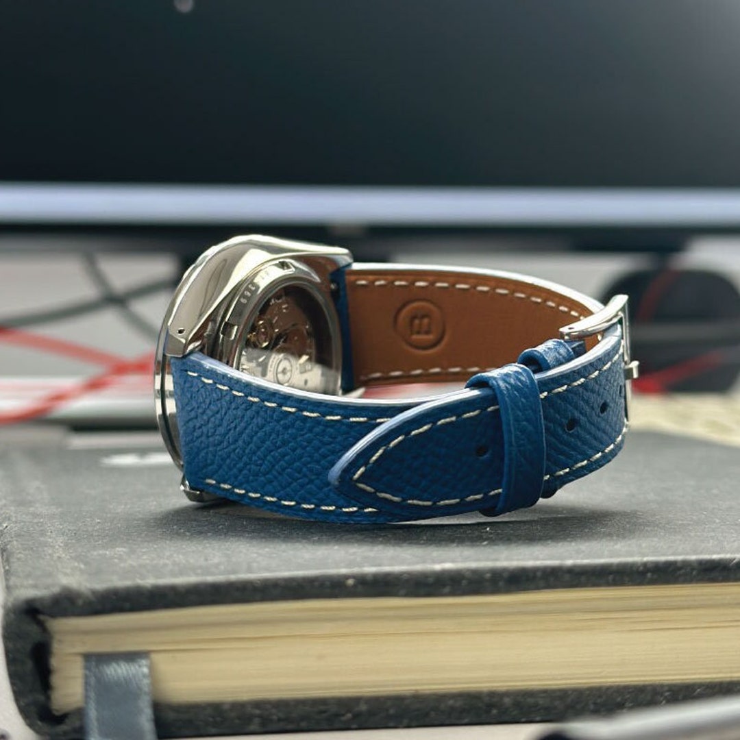 Light Blue Epsom Grained Calf Leather Handmade Watch Strap, Zermatt ...
