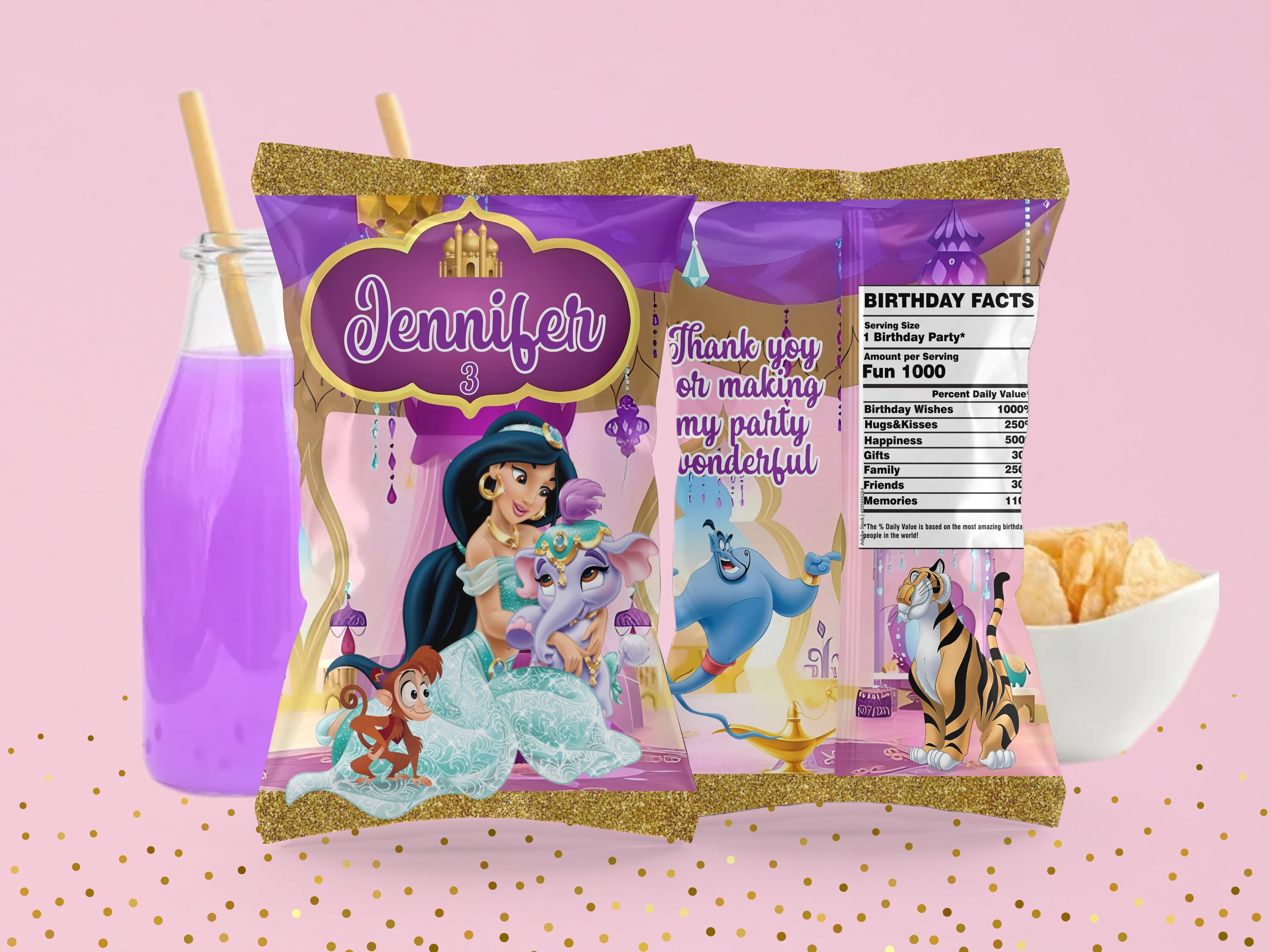 Princess Jasmine Chip Bag, Kids Bag Label, Kids Chip, Kids Chip Bag ...