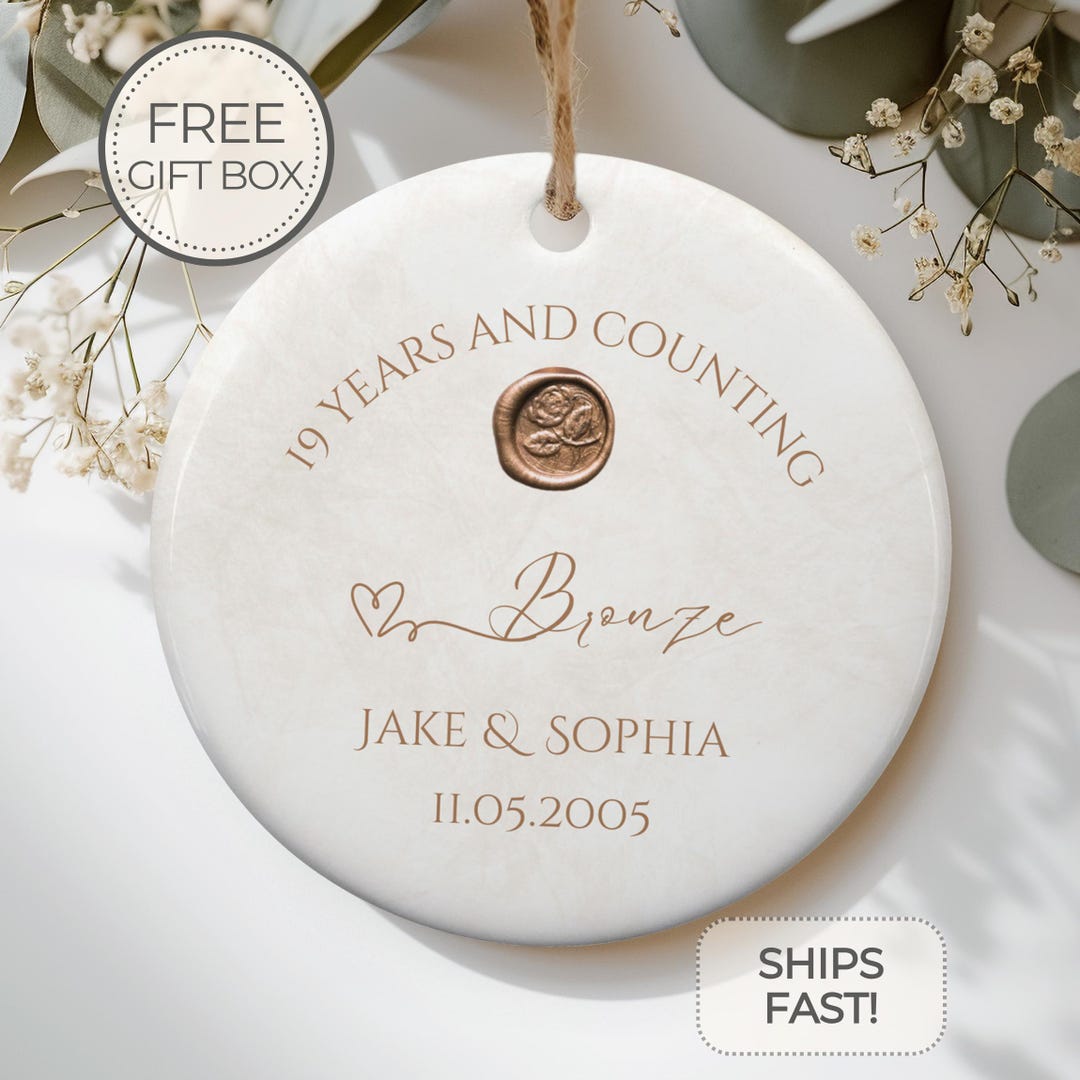 Personalized 19th Anniversary Ornament Bronze Effect Wedding ...