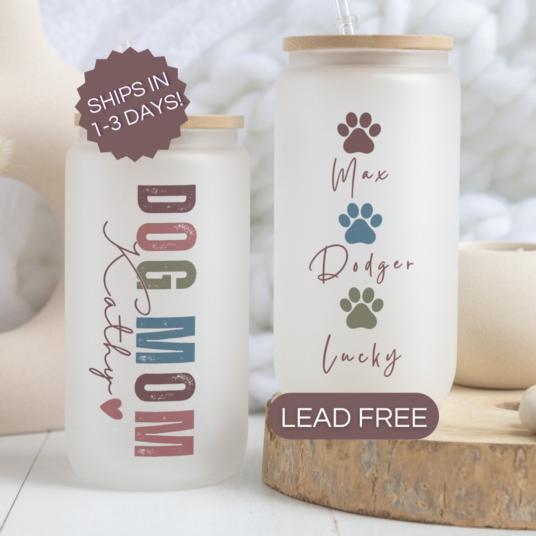 Custom Dog Mom Glass Cup Pet Mom Gift Dog Lover Cup Dog Paws Cup Simple ...