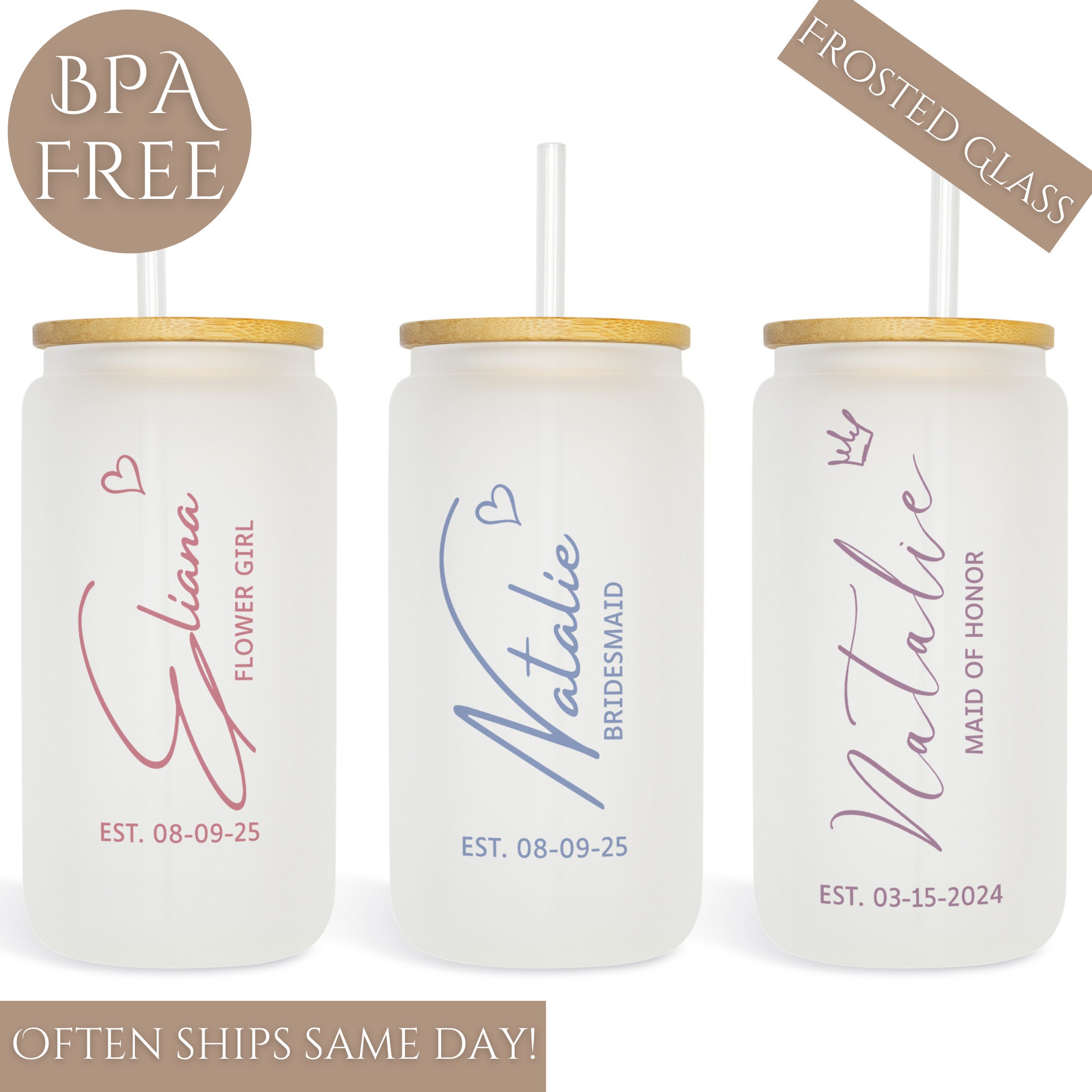 Bridal Party Glass Cup Personalized Bridal Party Glass Frosted Cup for ...