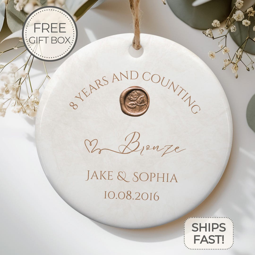 Personalized 8th Anniversary Ornament Bronze Effect Wedding Anniversary ...