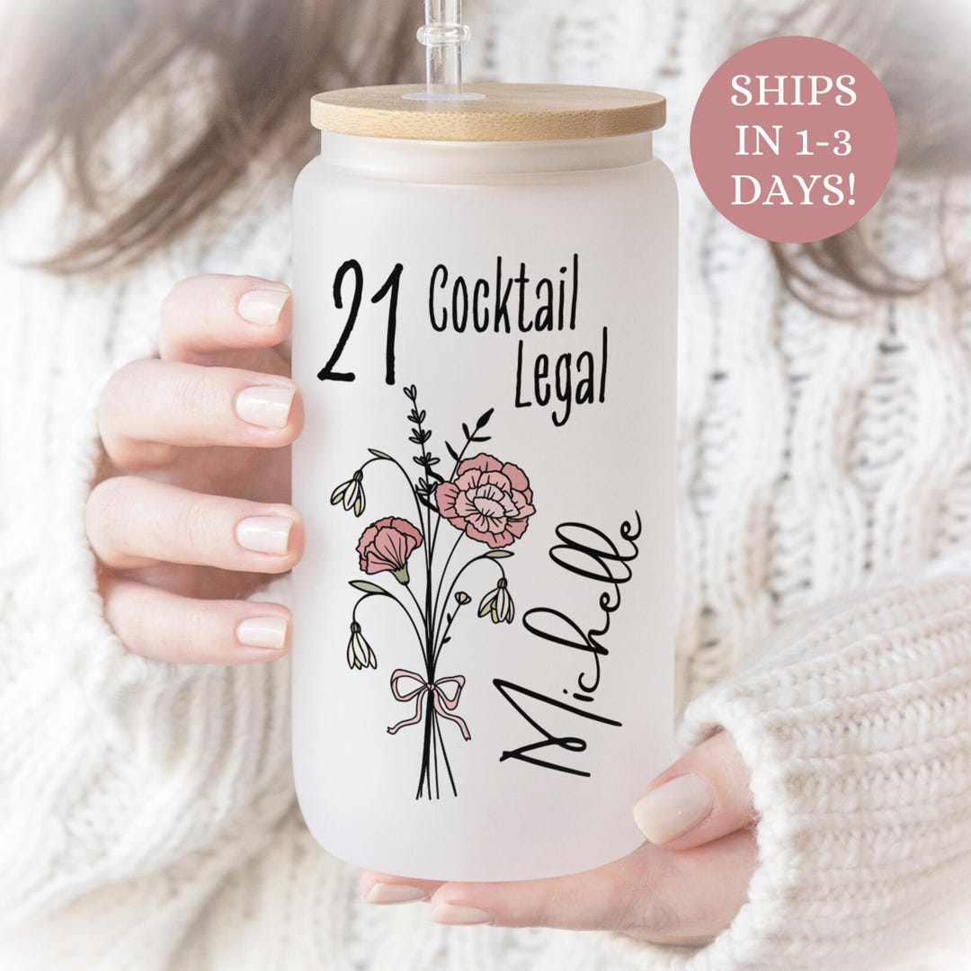 21st Birthday Glass Turning 21 Gift With Birthflower Glass Tumbler 21 ...