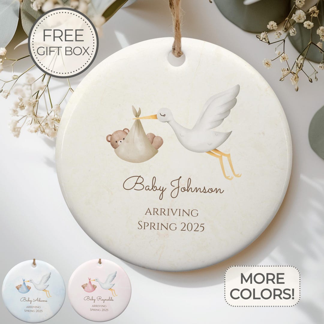 Stork Baby Announcement Ornament Expecting Baby Announce Ceramic ...