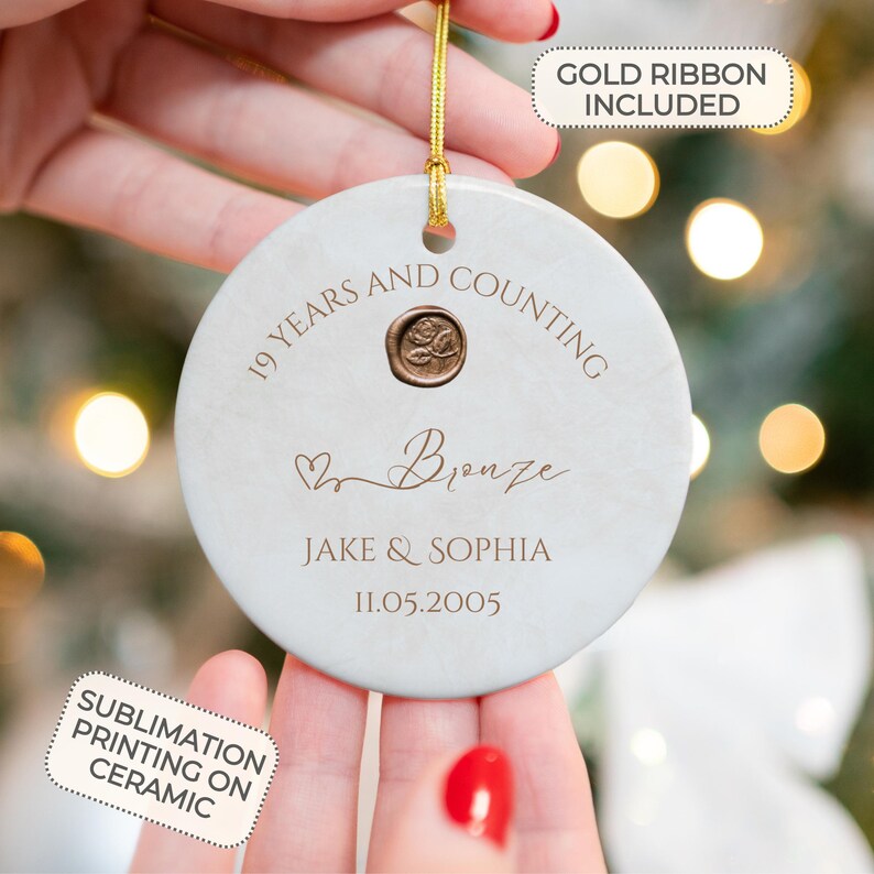 Personalized 19th Anniversary Ornament Bronze Effect Wedding ...