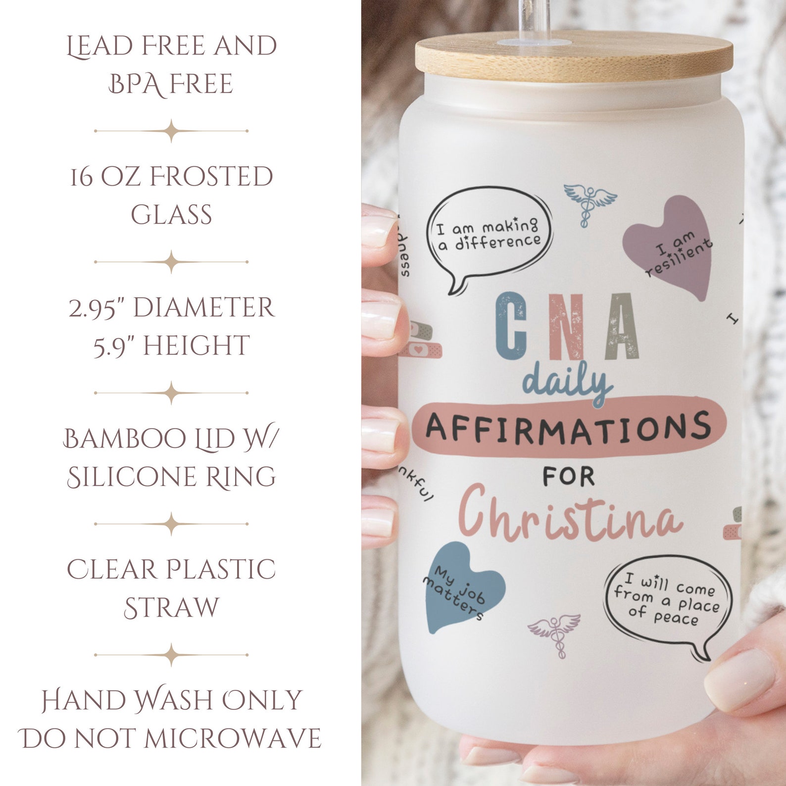 Personalized Nurse Cup Floral Stethoscope Glass Tumbler Nurse Iced ...