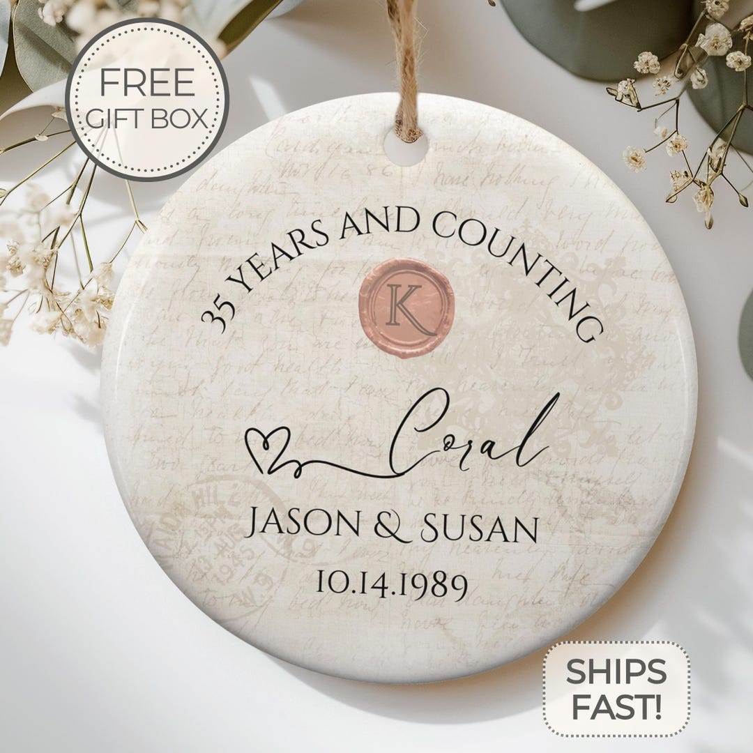 Personalized 35th Anniversary Ornament Coral Effect Wedding Anniversary ...
