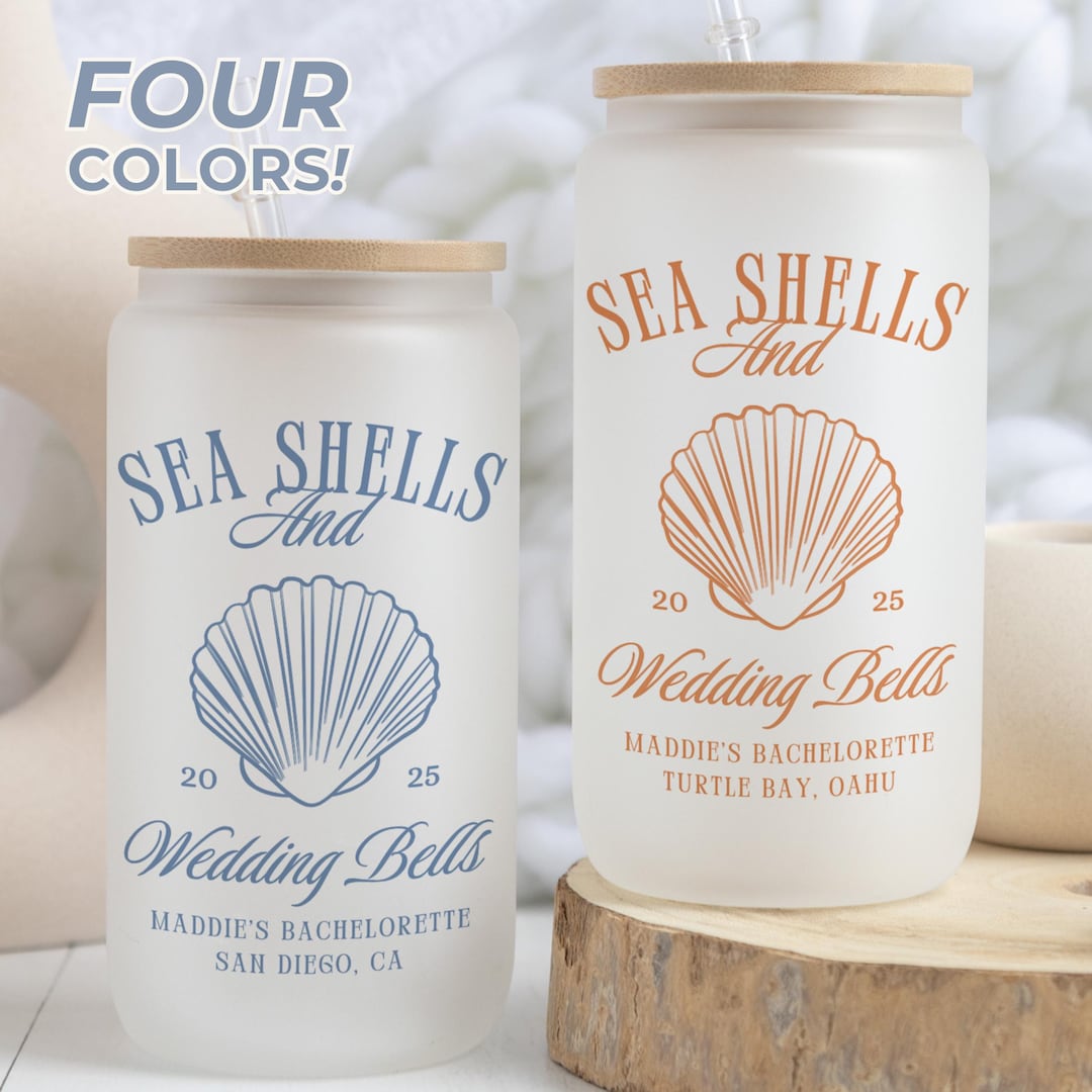 Bachelorette Cup Girls Trip Sea Shell Glass Tumbler Beach Bach ...