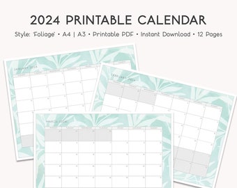 2024 Illustrated Printable PDF Calendar in Style 'summer's Day' | A4 ...