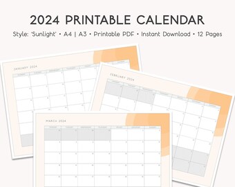 2024 Illustrated Printable PDF Calendar in Style 'summer's Day' | A4 ...