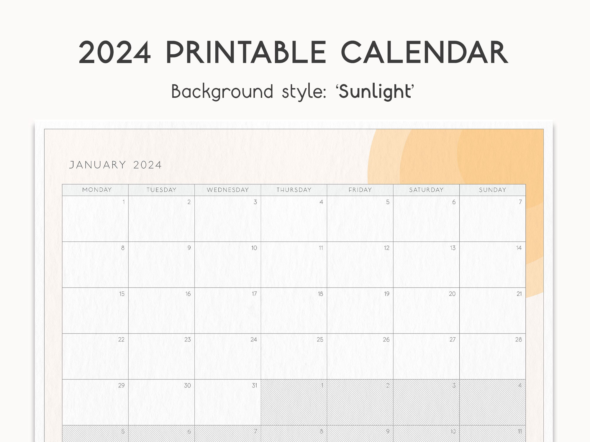 2024 Illustrated Printable PDF Calendar in Style 'sunlight' | A4, A3 ...