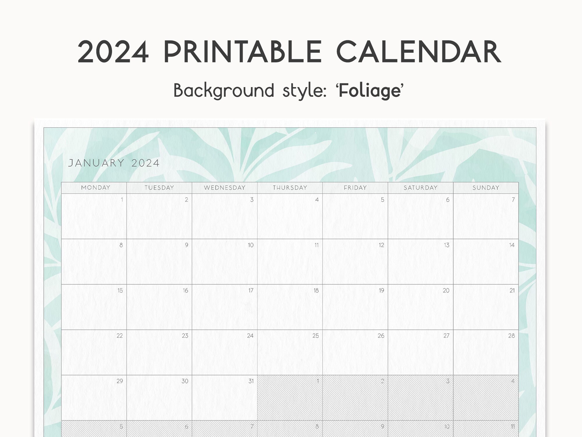2024 Illustrated Printable PDF Calendar in Style 'foliage' | A4, A3 ...