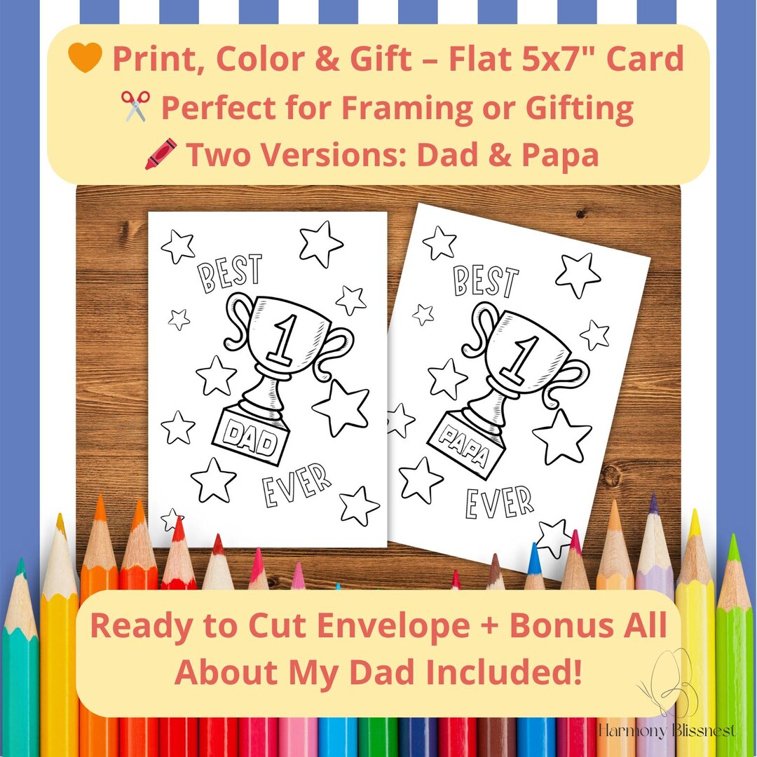 Printable Coloring Card – Printable Father’s Day Card for Dad or Papa ...