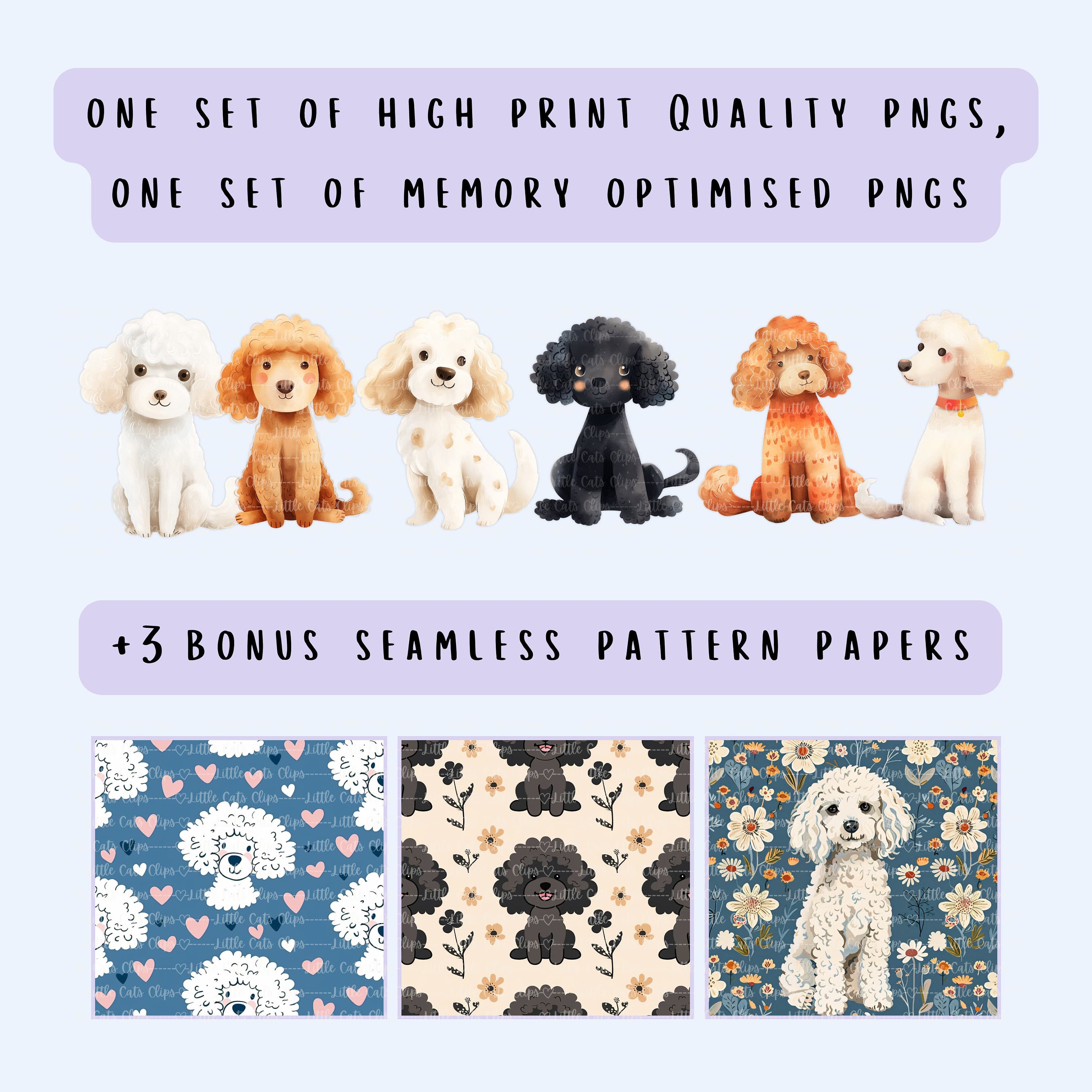 Happy, Smiling Poodles, Cute Puppy Clipart, 6 Pet Dogs PNG Set, Nursery ...
