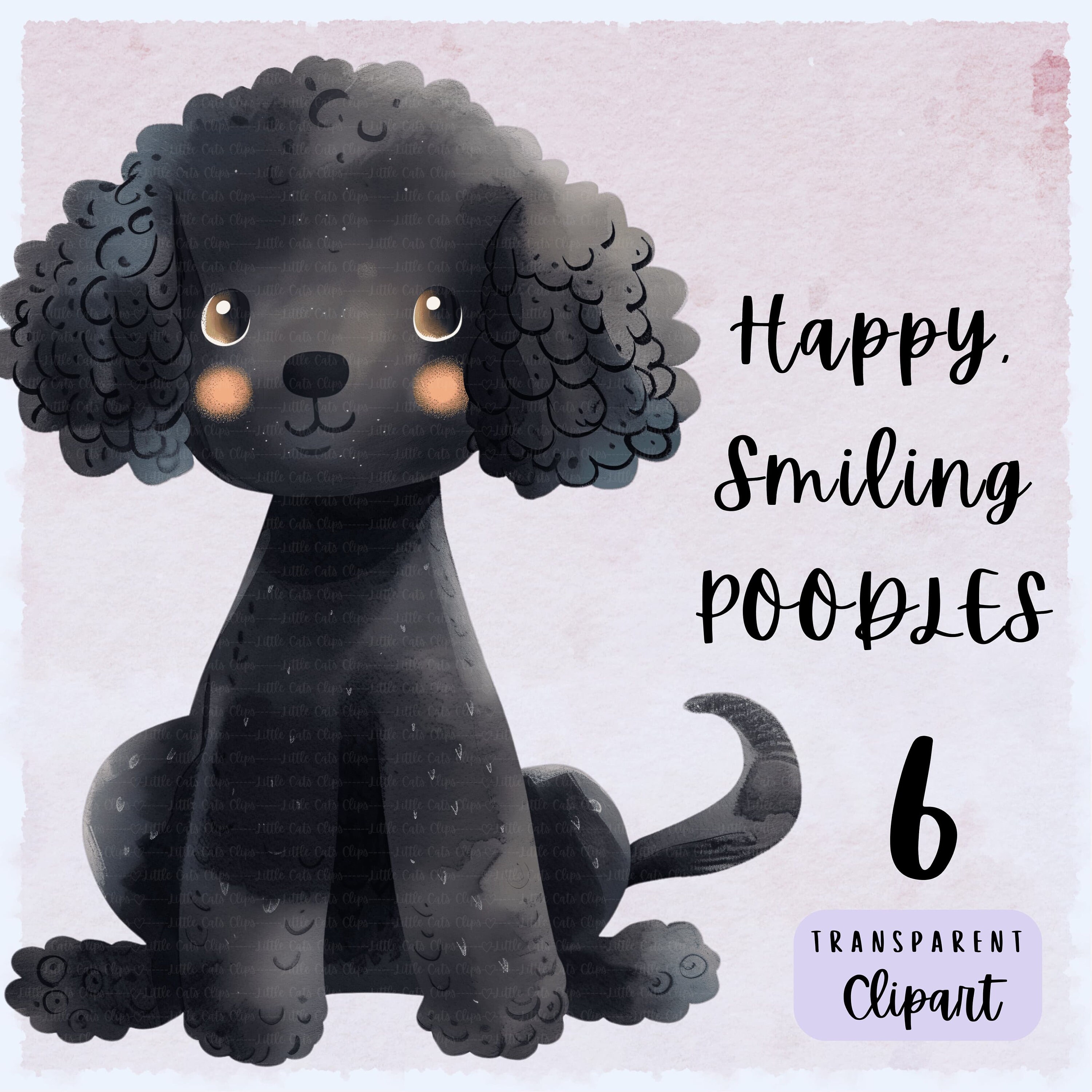 Happy, Smiling Poodles, Cute Puppy Clipart, 6 Pet Dogs PNG Set, Nursery ...