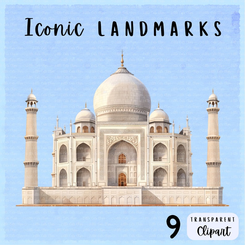 Famous Landmarks Clipart, Taj Mahal Clipart Png, Iconic Landmarks ...