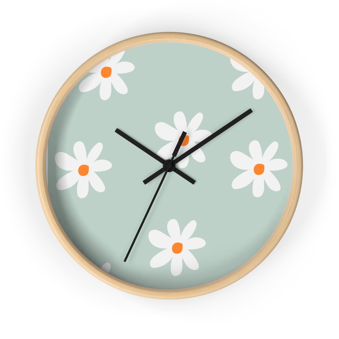 Daisy Wall Clock With Wooden Frame Art Gift for Her Teen Gift Idea ...