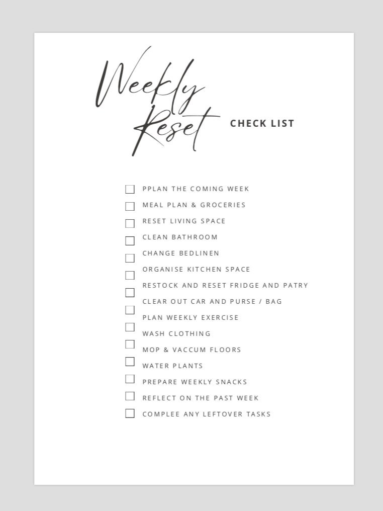 Weekly Reset Checklist - Etsy