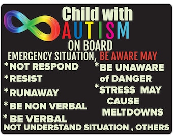 Autistic Children on Board Car Sign, Autistic Baby on Board Sign, High ...
