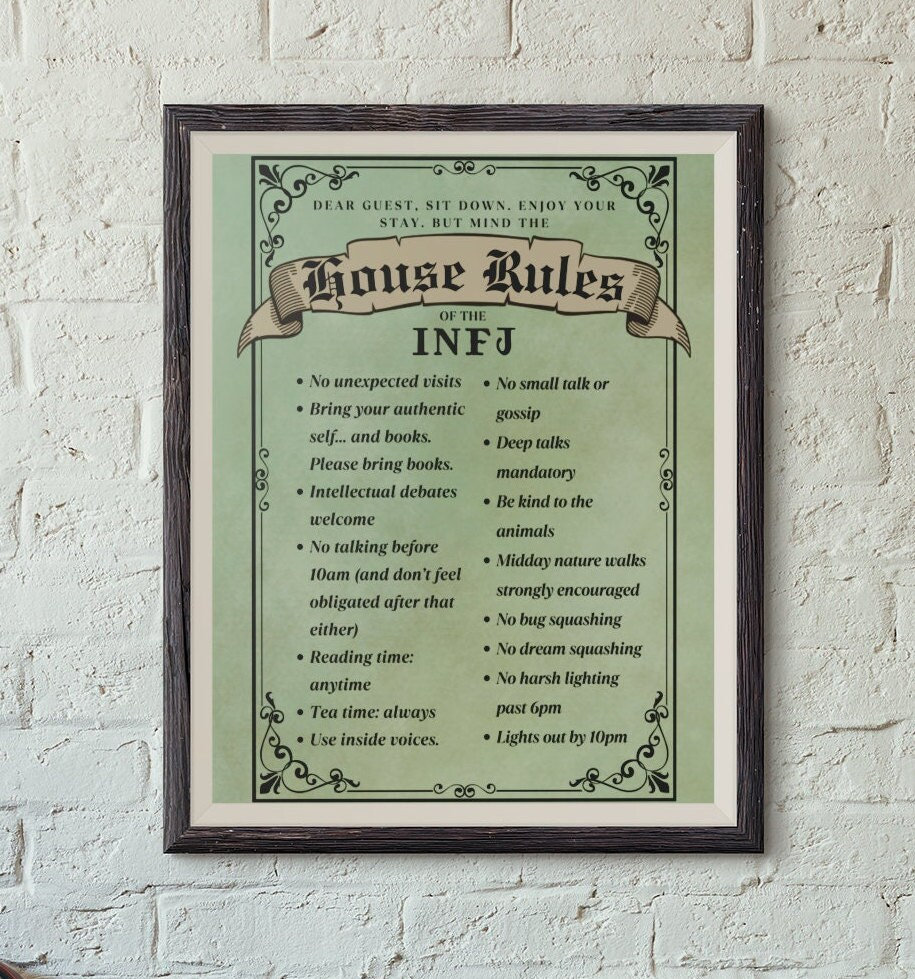 INFJ Adult House Rules Print Funny Myers Briggs INFJ Gifts for Introverts Funny House Rules ...