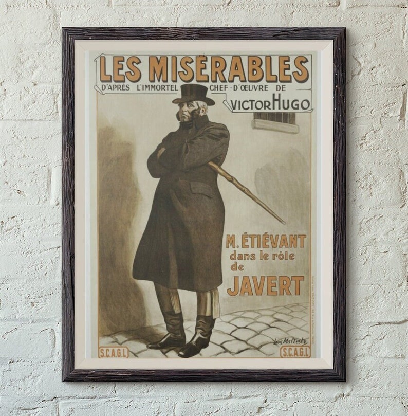 Les Miserables Poster Javert Victor Hugo Vintage Print Poster Literary ...